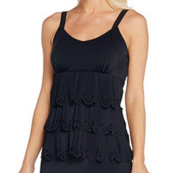 Denim&Co | Swim | Denim Co Beach Laser Cut Tiered Tankini Swim Top Only ...